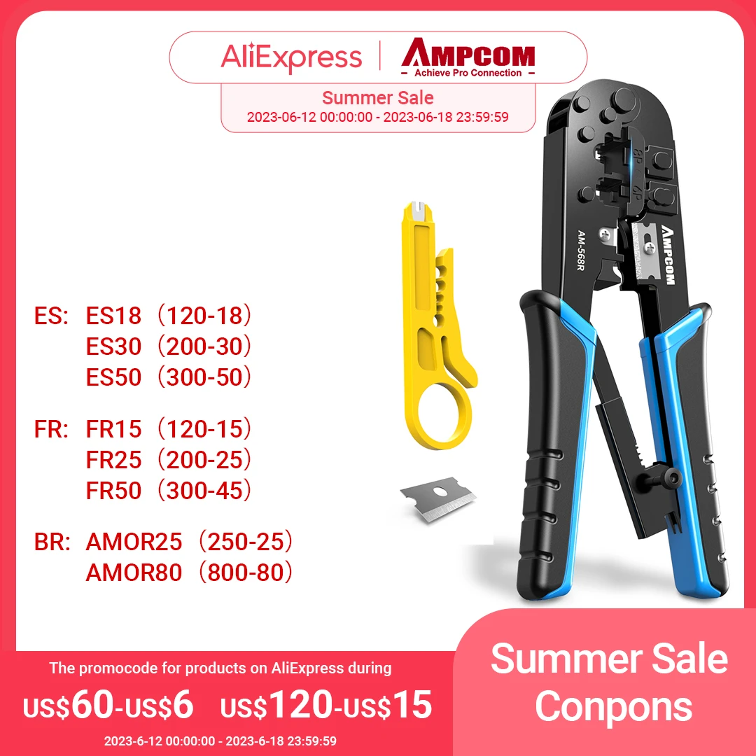 Ampcom Rj45 Crimper Rj11 Rj45 Crimping Tool Ethernet Network Lan Cable ...