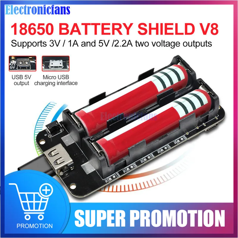 듀얼 18650 리튬 배터리 실드 V8 3V1A 5V 3A 마이크로 USB 파워 뱅크 배터리 충전 모듈, 라즈베리 파이 와이파이 ...