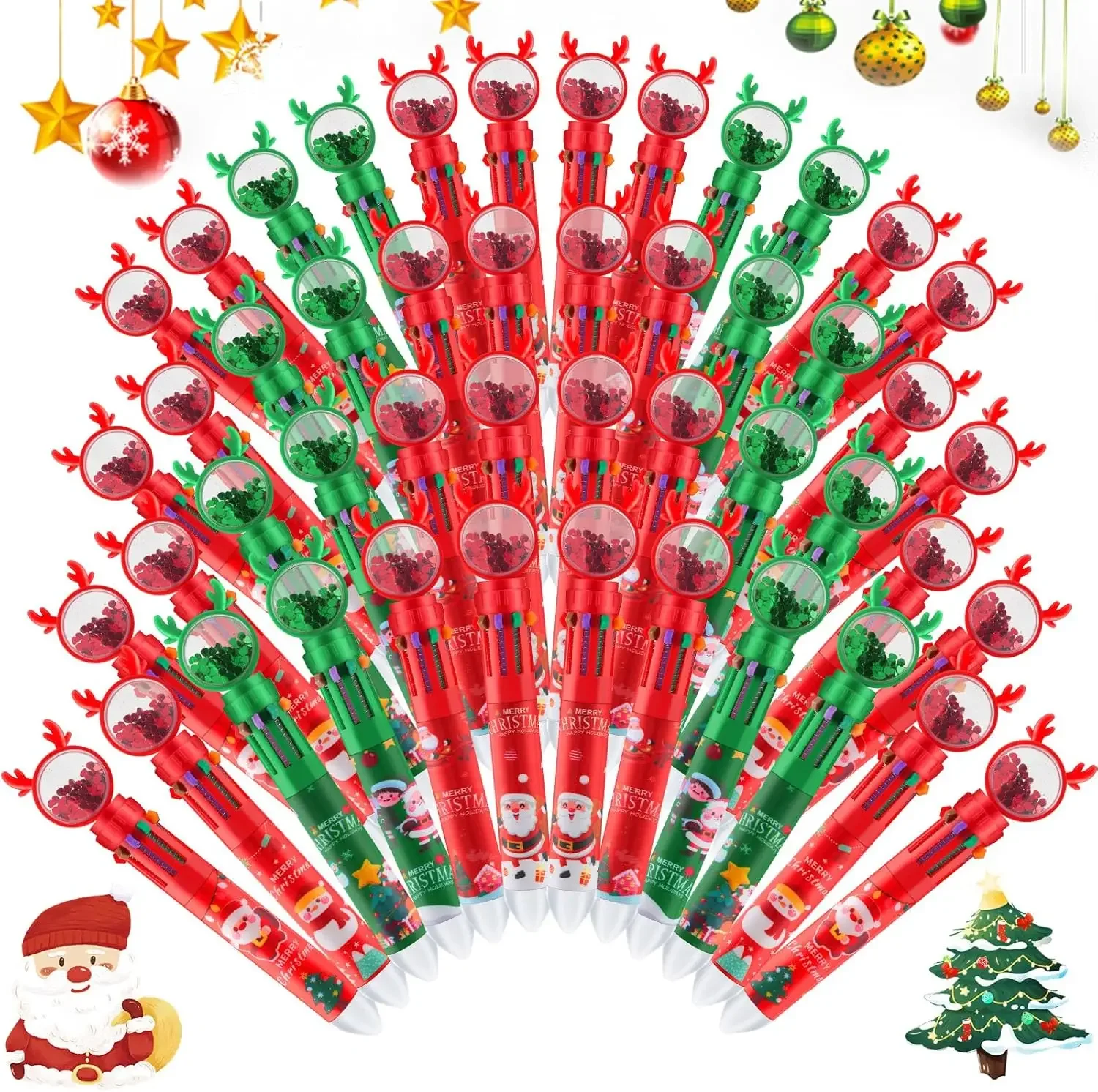 24 Pcs Retractable 10 Colors Christmas Ballpoint Pen Reindeer Xmas ...