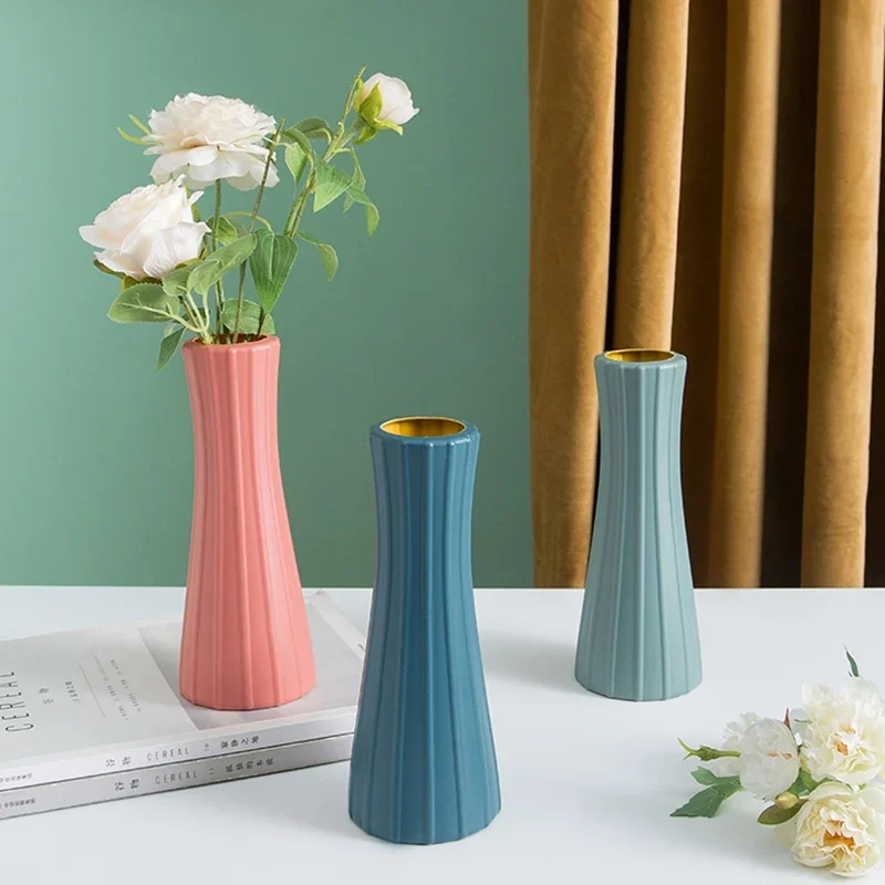 Nordic Minimalist Plastic Glaze Vase Art Home Decor Ornaments Flower ...