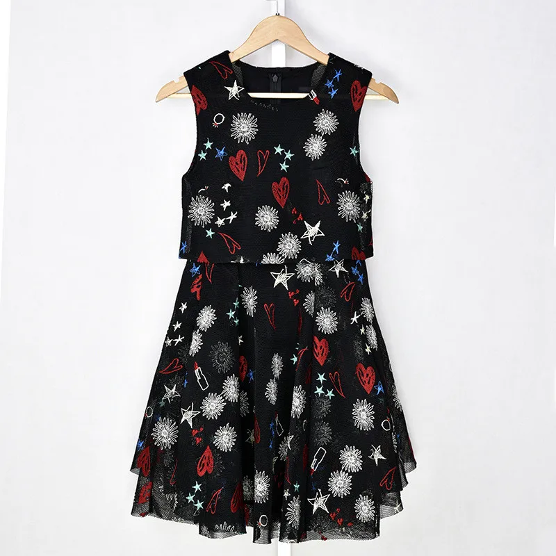 Clearance-Price-Women-Embroidery-Mini-Dress-Black-Sleeveless-Round-Neck ...