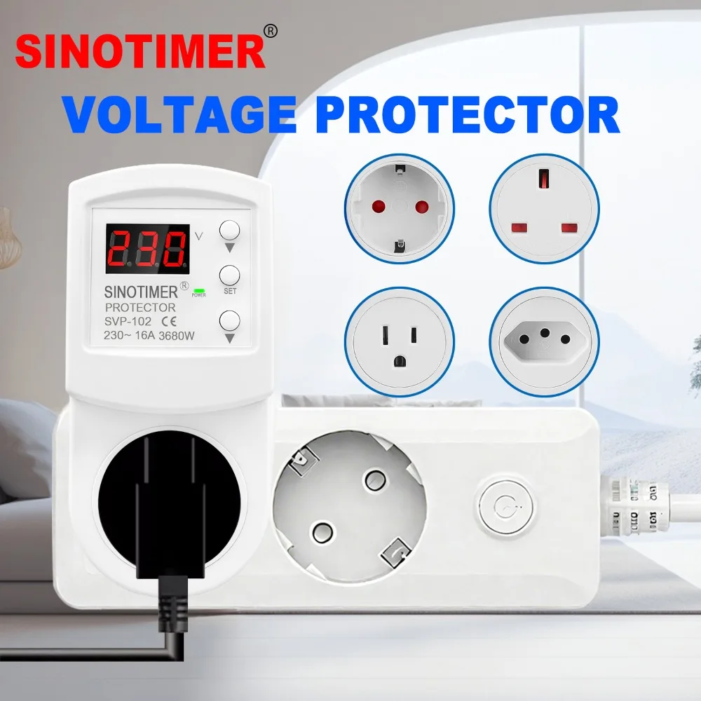 Automatic Voltage Protector Socket AC 220V 230V 16A EU Plug Over Under ...