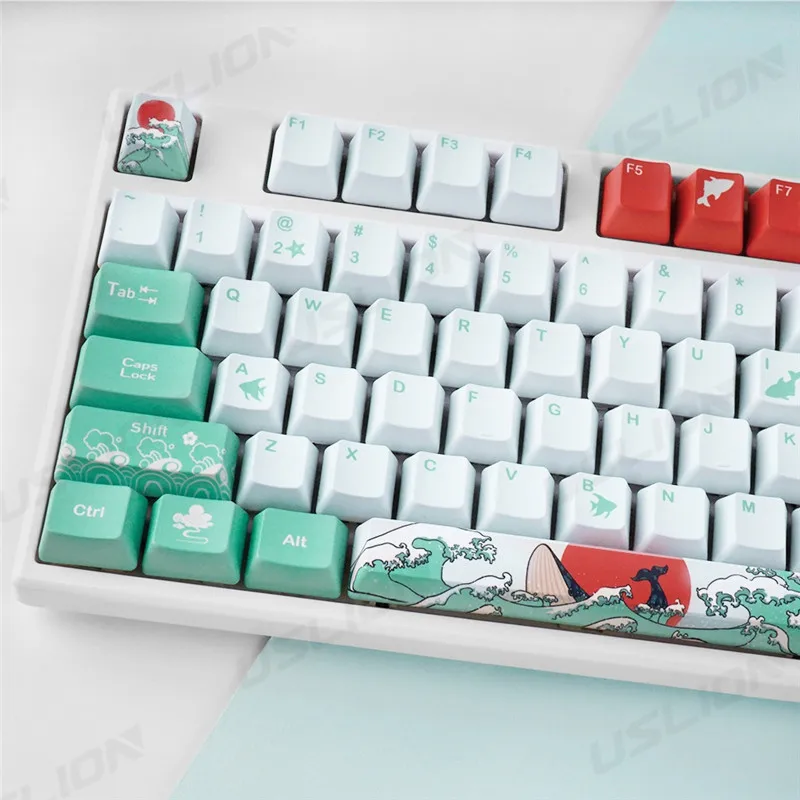 Coral-Sea-Theme-English-Keycaps-OEM-Height-Key-for-Mechanical-Keyboard ...