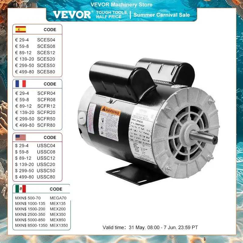 VEVOR-Electric-Air-Compressor-Motor-230V-15-0Amps-3450RPM-5-8-Keyed ...
