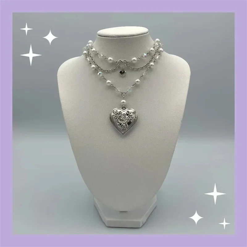 Beautiful Unique Pearls Heart Locket Choker Lover Girly Coquette ...