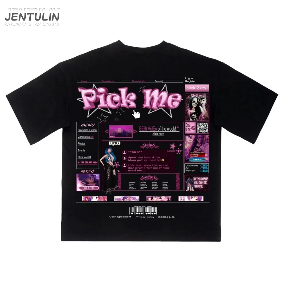 Streetwear Men's Clothing Cotton Pick Me Graphic Print Korean Fashion ...