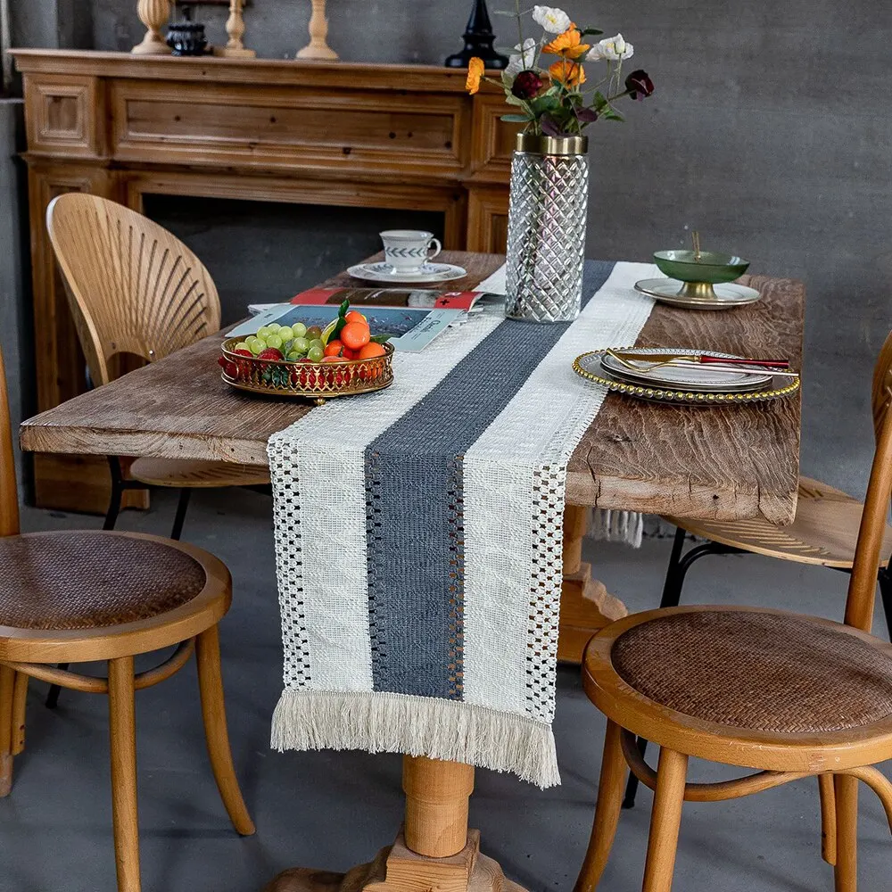 Table-Farmhouse-Style-Boho-Table-Runners-Long-with-Tassels-Elegant ...