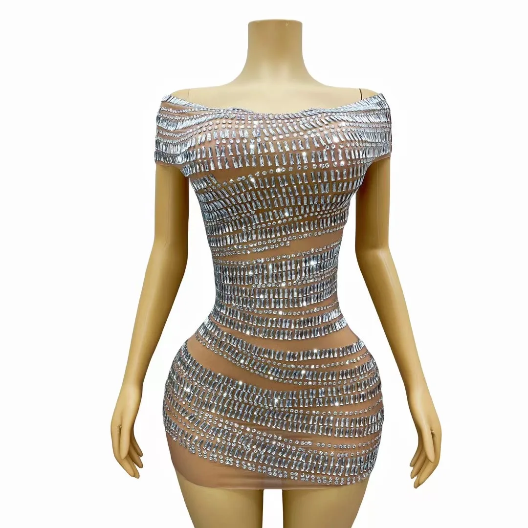 Sparkly-Rhinestones-Short-Party-Dress-Women-Sexy-Off-Shoulder-See ...