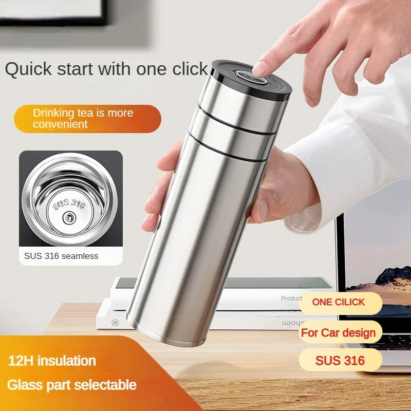 One Click Open Tea Thermos Cup Bottle for Car Driver 316 Stainless Steel Insulating Thermos ...