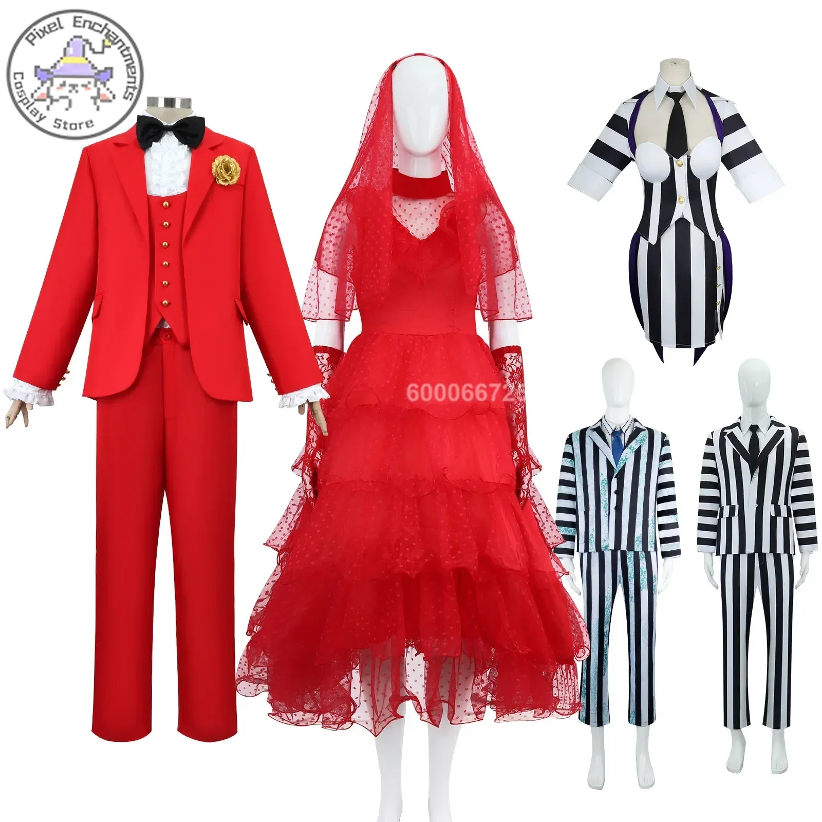 2024 New Halloween Cosplay Red and Striped Suit Role Play Costumes for ...