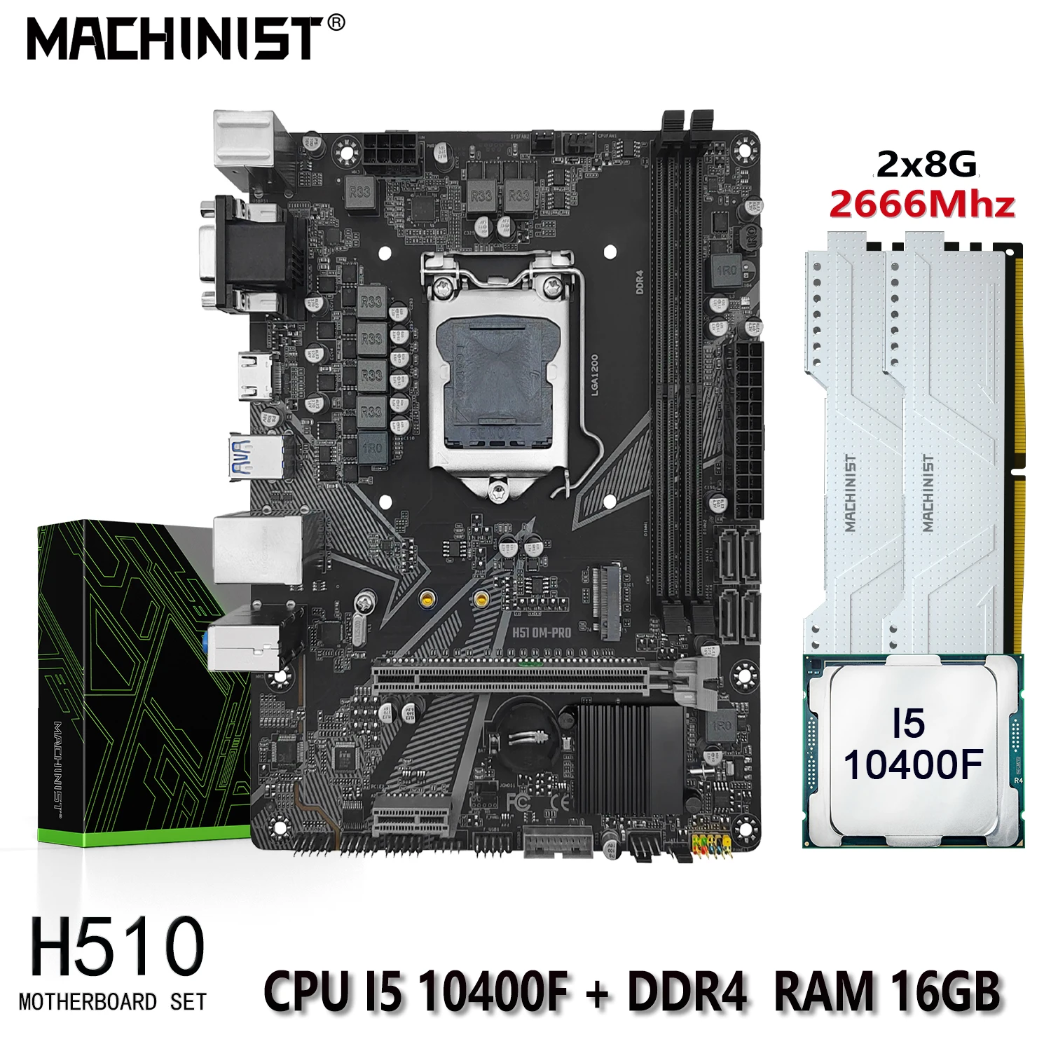 Máquinas h510 pro conjunto de placa mãe lga1200 kit intel core i5 10400f cpu (2*8g) 16gb ddr4 ...