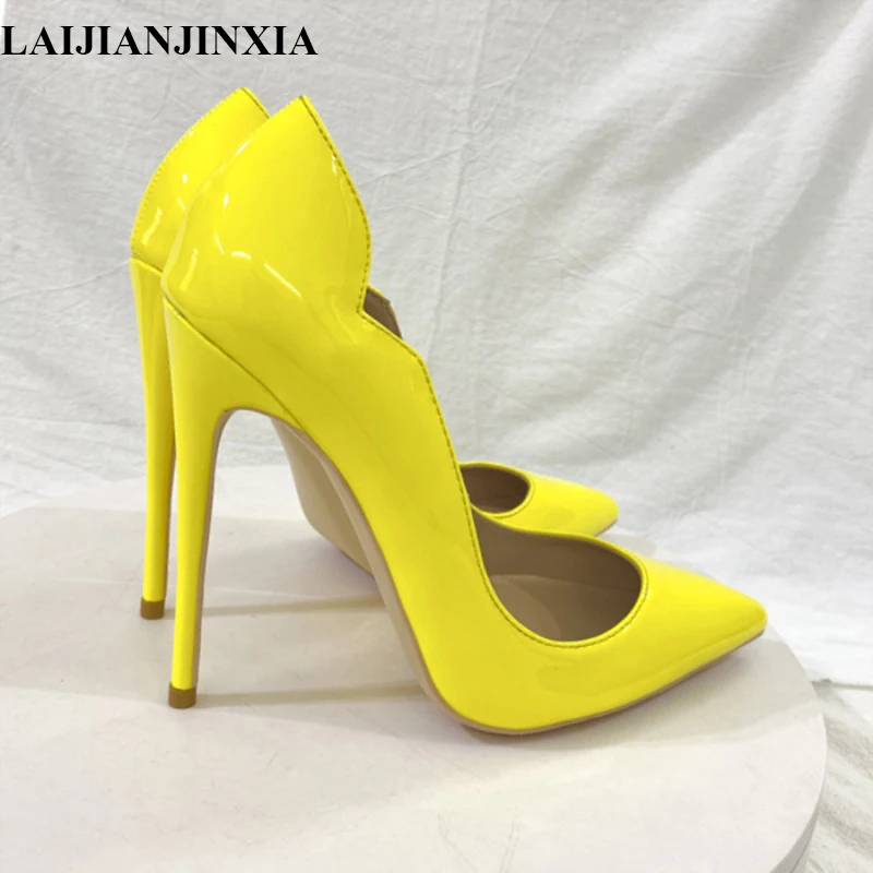 Pink Curl Upper Women Patent Pointed Toe Stiletto High Heels Sexy