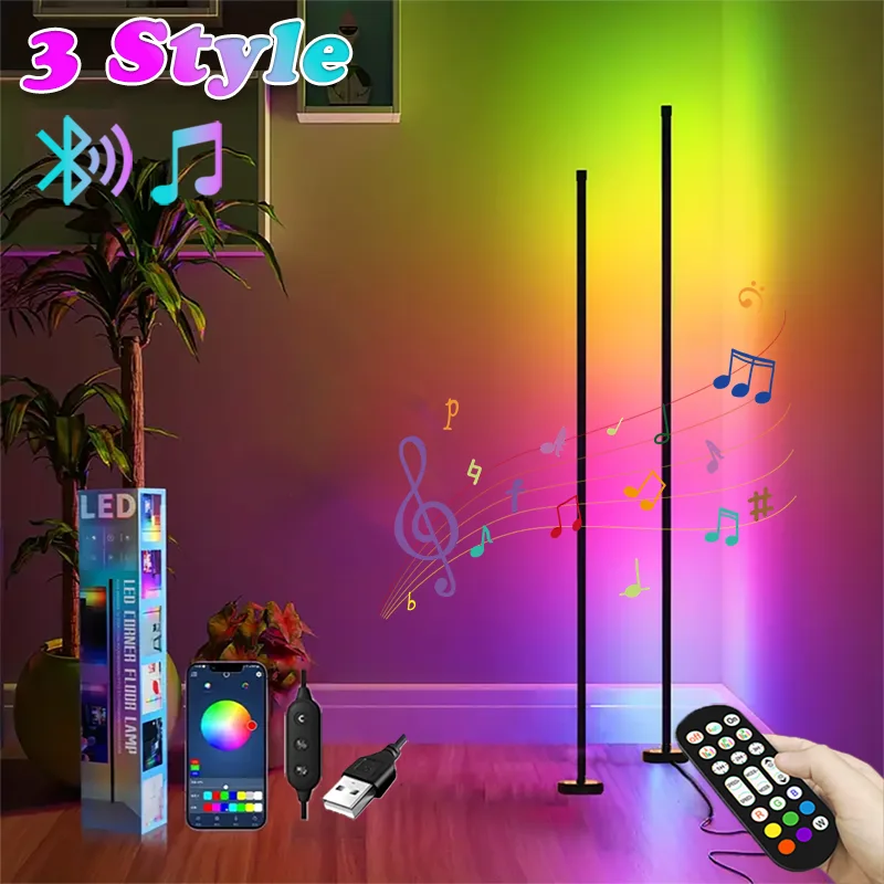 122cm Smart Corner Floor Lamp Dimmable APP Control RGB LED Modern Mood ...