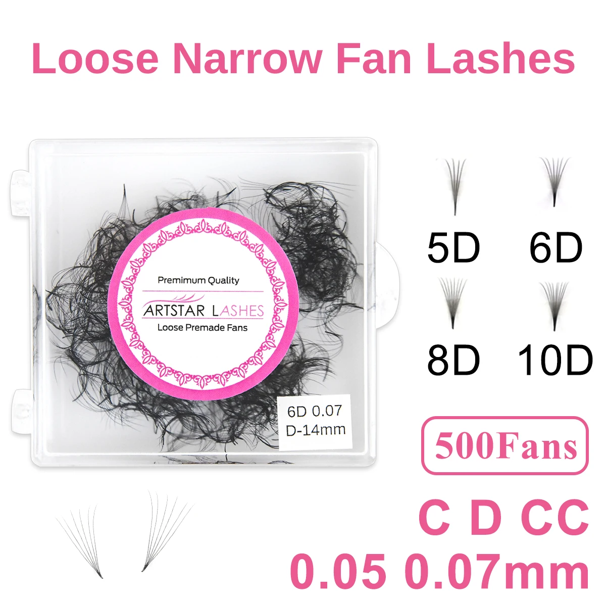 500Fans Loose Narrow Fan Lashes 5D 6D 8D 10D Pointy Base Premade Fans ...