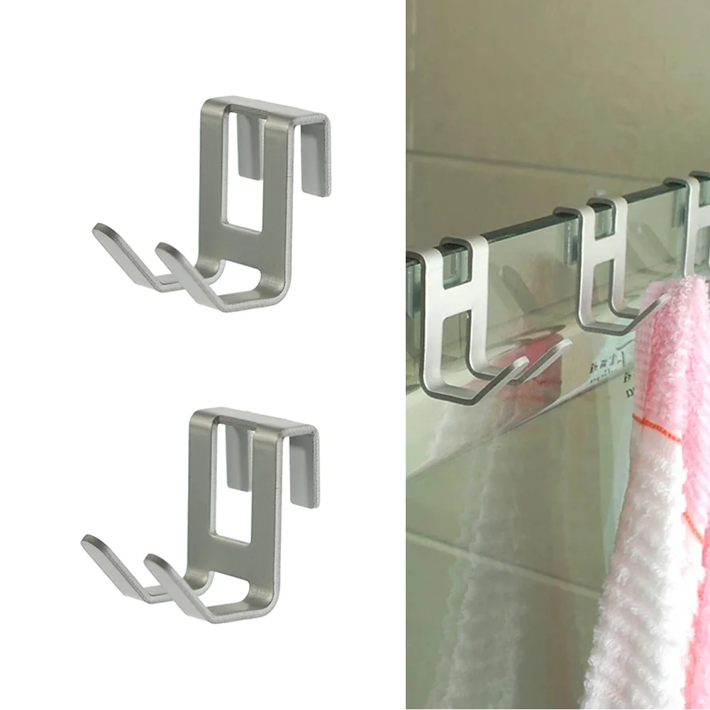 1pc Space Aluminum Metal Door Hook Shower Glass Door Hook Free Hole ...