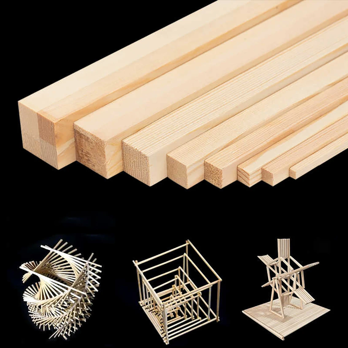 1/5/10PCS Length 330mm Square Pine Wood Strip Solid Pine Rods 5*5mm-25 ...