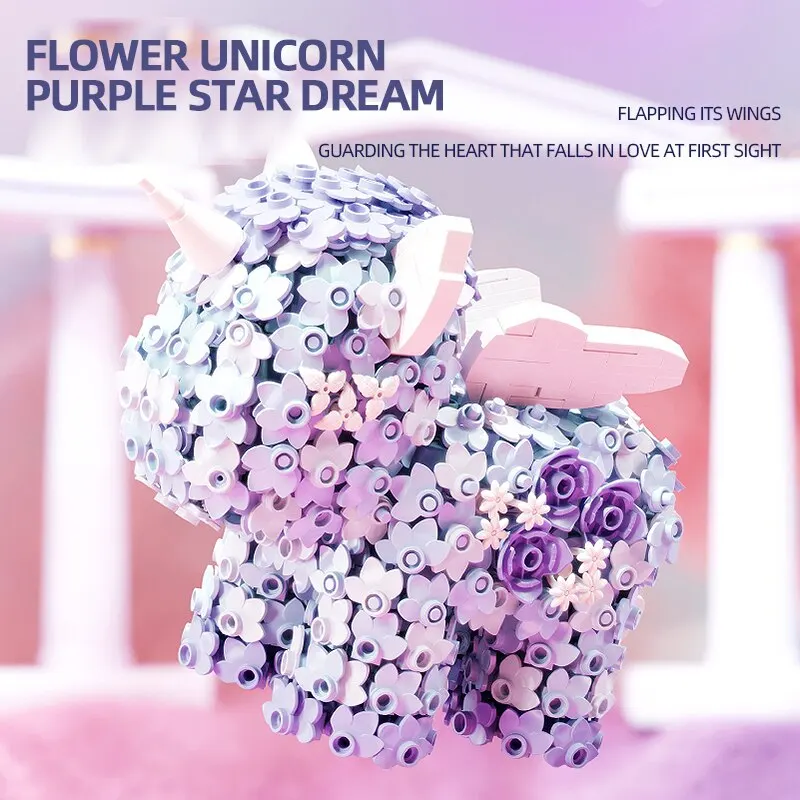 Flower-Unicorn-Building-Blocks-Romantic-Bouquet-Unicorn-Model-Bricks ...