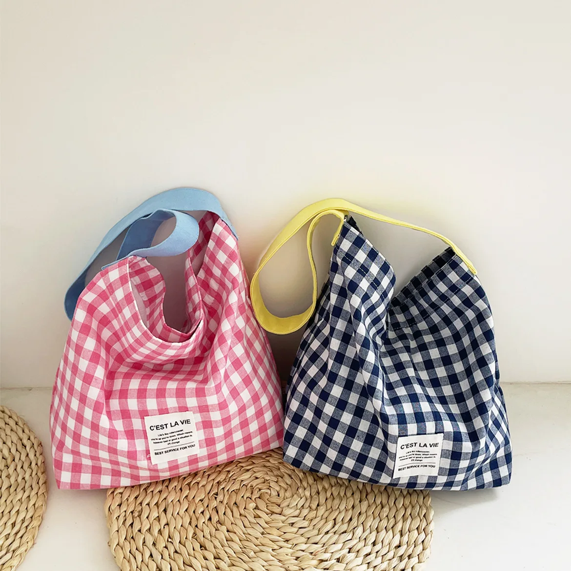 Contrast Color Checked Ladies Shoulder Bag Large Capacity Women's Plaid ...