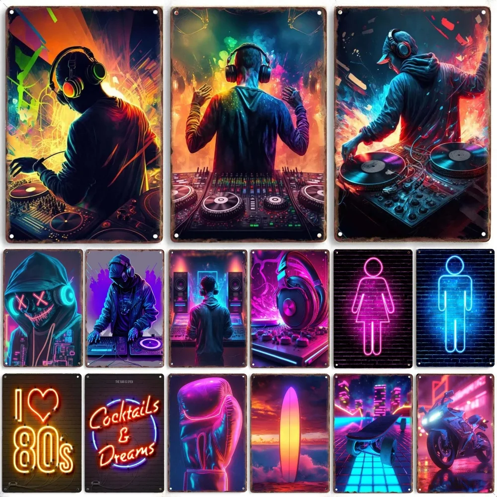 Funny-Neon-Skate-Sports-Metal-Tin-Sign-Plaque-Vintage-DJing-Music ...