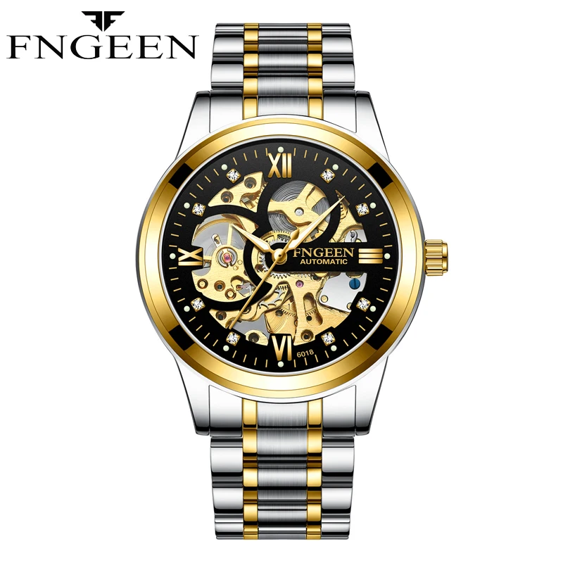 FNGEEN-Gold-Automatic-Watch-Men-Stainless-Steel-Strap-Skeleton ...