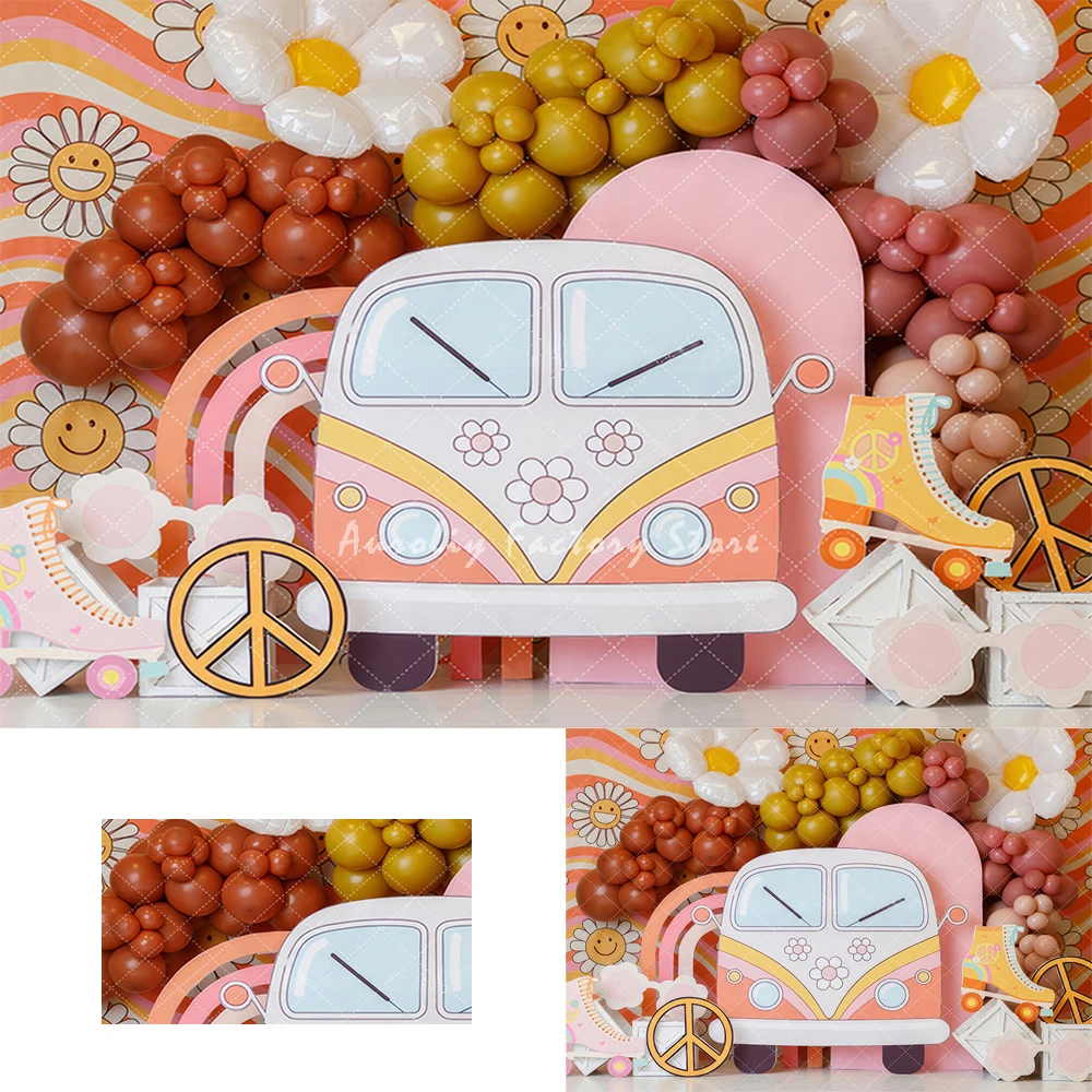 Groovy-Party-Car-Backdrops-ni-os-sesi-n-fotogr-fica-cumplea-os-pastel ...