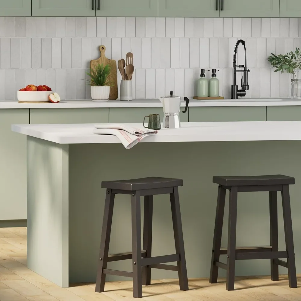 Bar-Stool-Solid-Wood-Saddle-Kitchen-Countertop-Stool-24-Height-Black ...