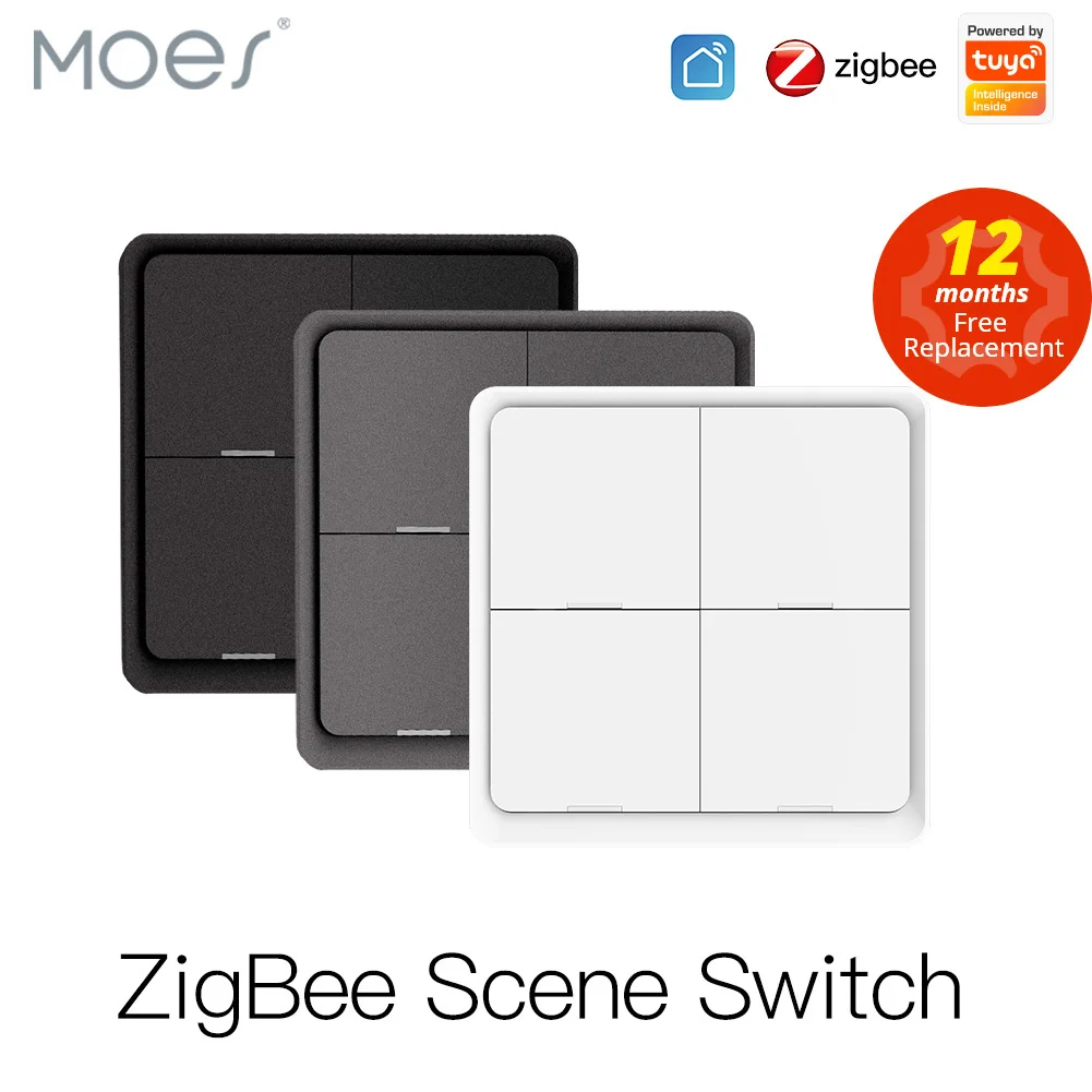MOES 4 Gang Tuya ZigBee Wireless 12 Scena Pulsante Interruttore Interruttore di Spinta ...