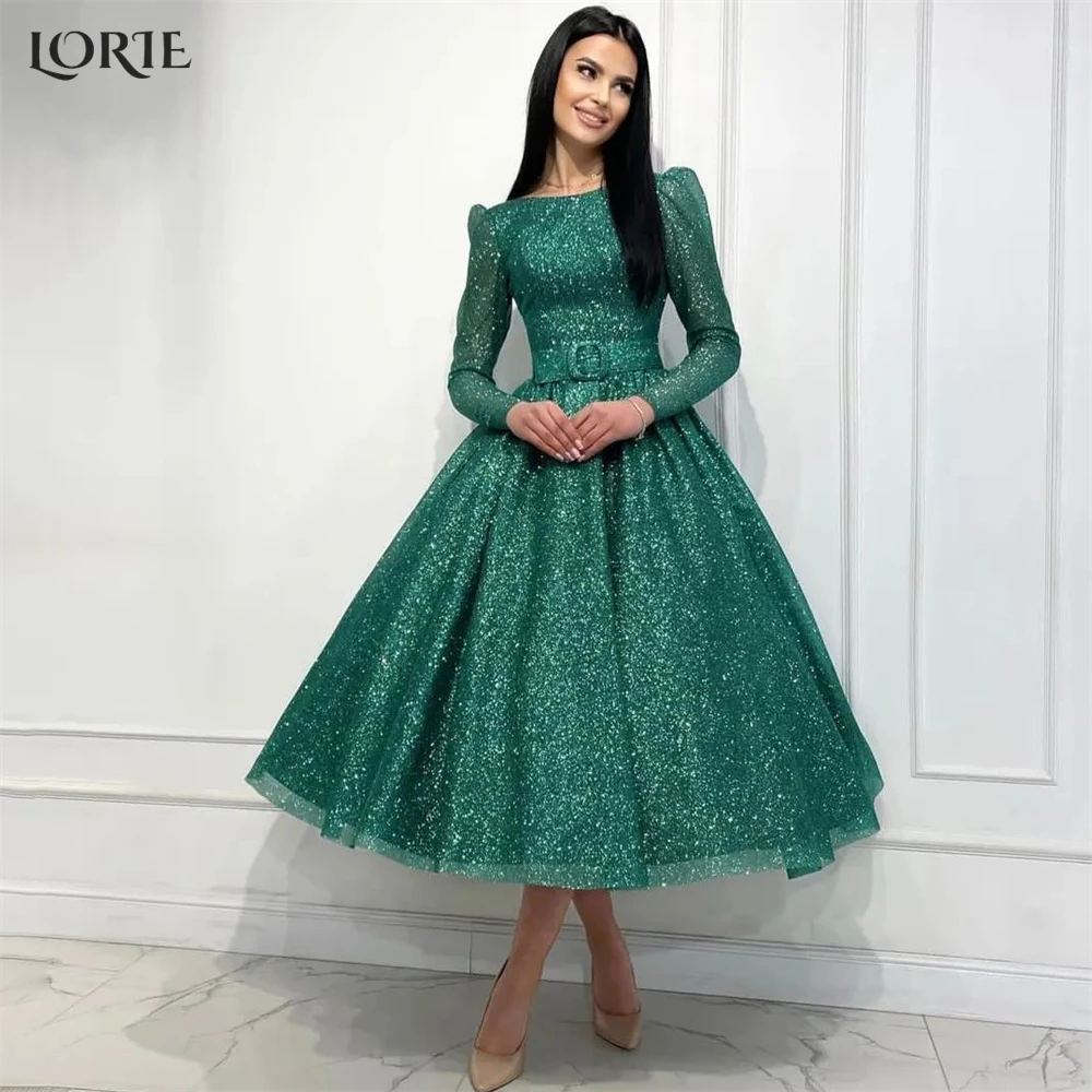 LORIE Dark Green Glitter Formal Evening Dresses Cap Sleeves Shiny A ...