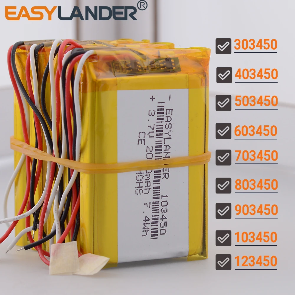 5 개/몫 3 전선 3.7V 303450 600mAh 리튬 폴리머 리튬 포 리튬 배터리 403450 503450 603450 ...