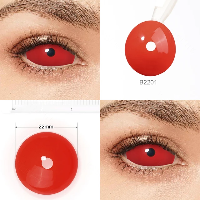 Pseyeche 22MM Full Black Sclera Contacts Crazy Halloween All Red Sclera ...