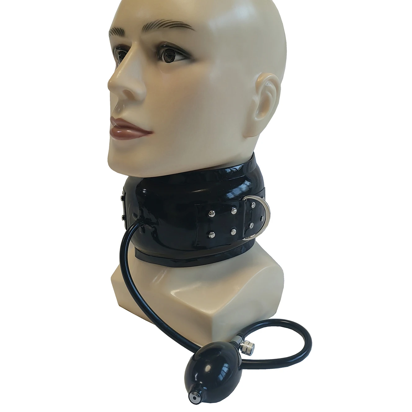 Black Latex Inflate Neck Corset Rubber Fetish Collar Hood Inflatable ...