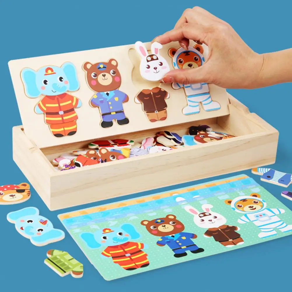 72pcs-Cartoon-Rabbit-Bear-Dress-Changing-Jigsaw-Puzzle-Wooden-Toy ...