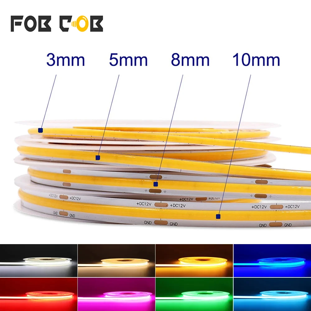 3mm-5mm-COB-LED-Strip-12V-24V-Dimmable-Tape-LED-Ice-Blue-Yellow-Red ...
