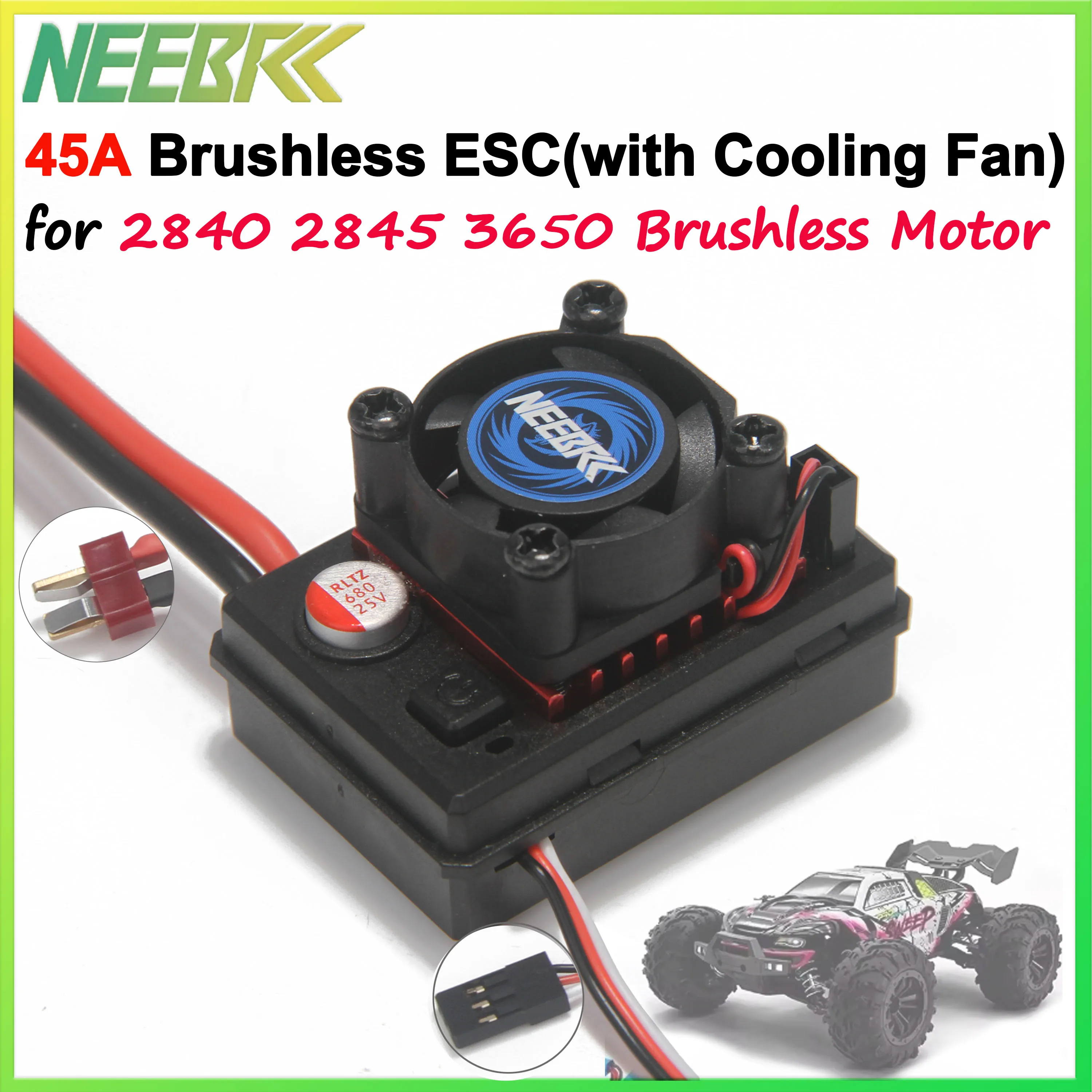 45A 6V/3A Brushless Waterproof ESC T Plug 2-3S for RC Car 2845 Motor ...