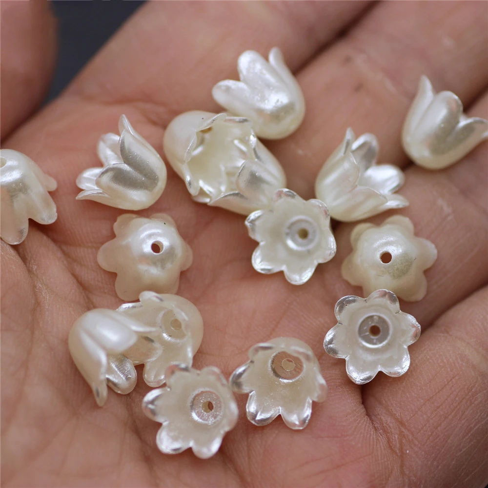 50PCS 9X11MM Imitation Pearl Material Flower Shape Beads For Handmade ...