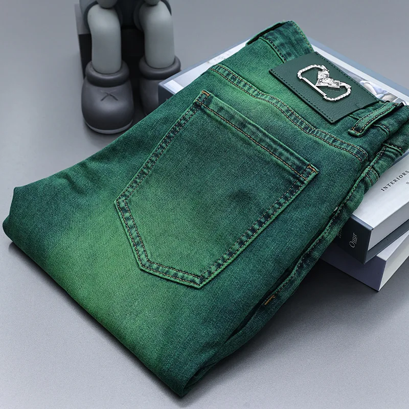 Emerald-green-jeans-men-s-high-end-affordable-luxury-fashion-slim-fit ...