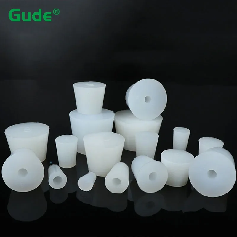 White-Conical-Silicone-Plugs-With-Hole-High-Temp-Rubber-Laboratory ...