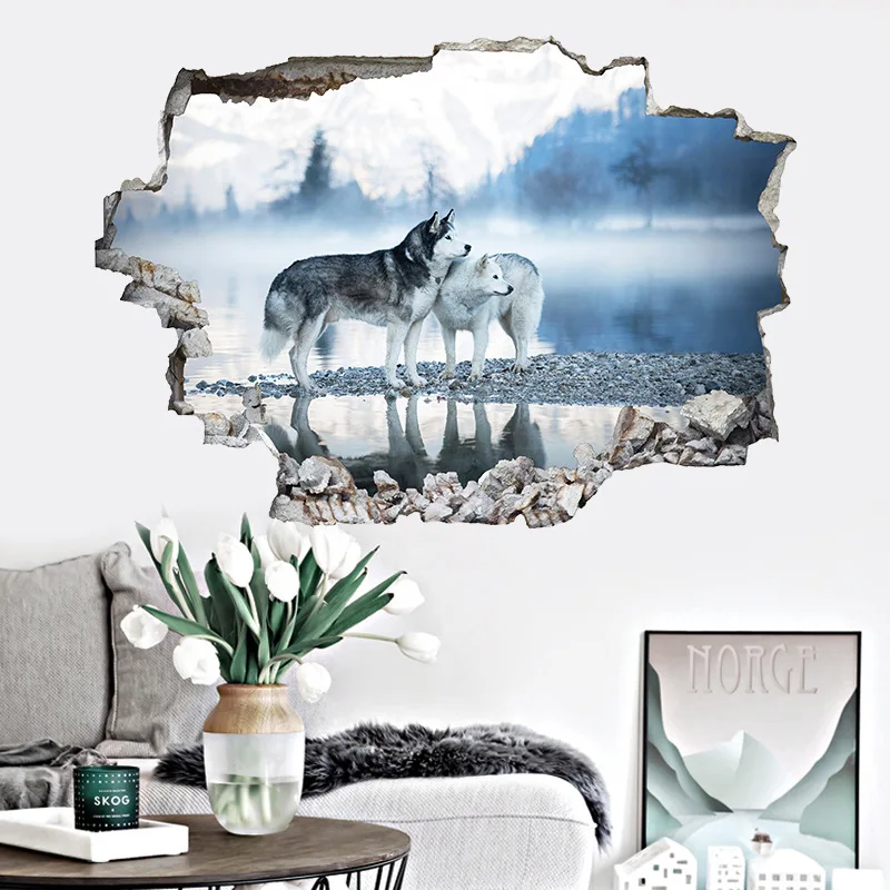 Etiqueta-de-parede-lobo-branco-3d-para-quarto-decalque-auto-adesivo ...