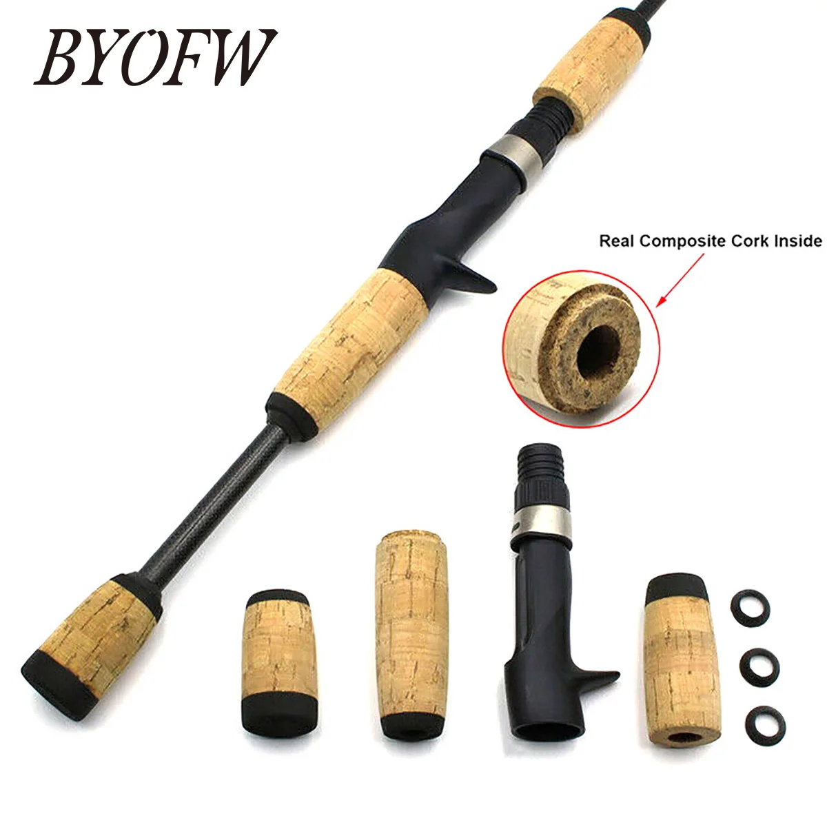 BYOFW-1-Set-Casting-Reel-Seat-Composite-Cork-Fishing-Rod-Handle-Split ...