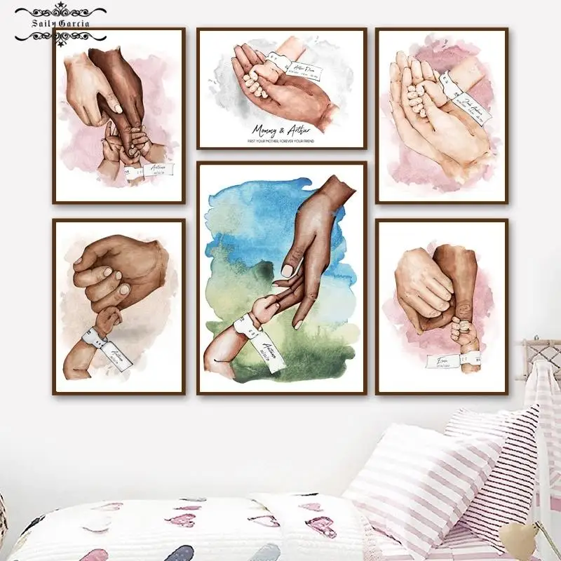1Pcs-Family-Love-Poster-Dad-Mom-Biracial-Hand-Canvas-Painting-Mother-s ...