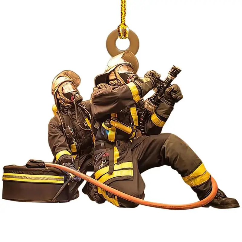 Creative Fireman Coat Car Pendant Christmas Tree Decor Wood Firefighter ...