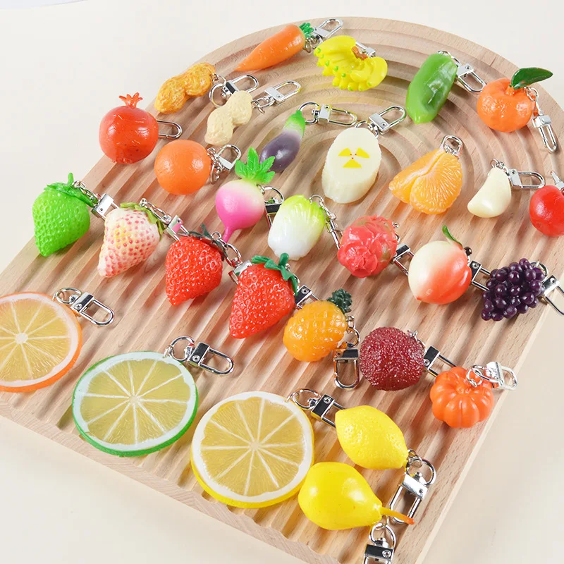Acrylic Mini Simulated Fruit Pendant Keychain Cute Carrot Strawberry ...