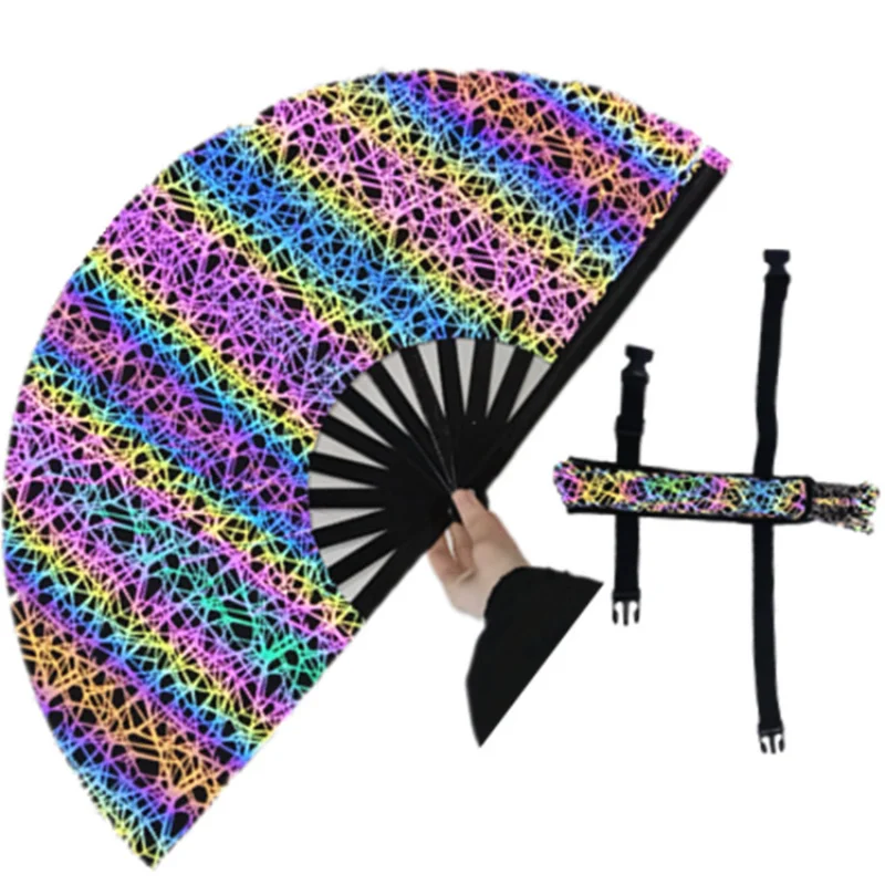 Large-Rave-Folding-Hand-Fan-Reflective-Festival-Foldable-Glow-Rave-Fan ...