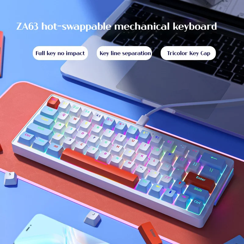 Za63-Keyboard-Customized-Three-mode-Mechanical-Keyboard-Wired-Wireless ...