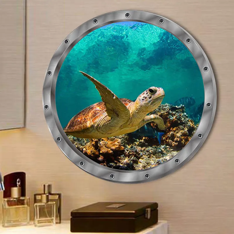 3D-Window-Stickers-Submarine-World-Shark-Coral-Turtle-Sea-Animals ...