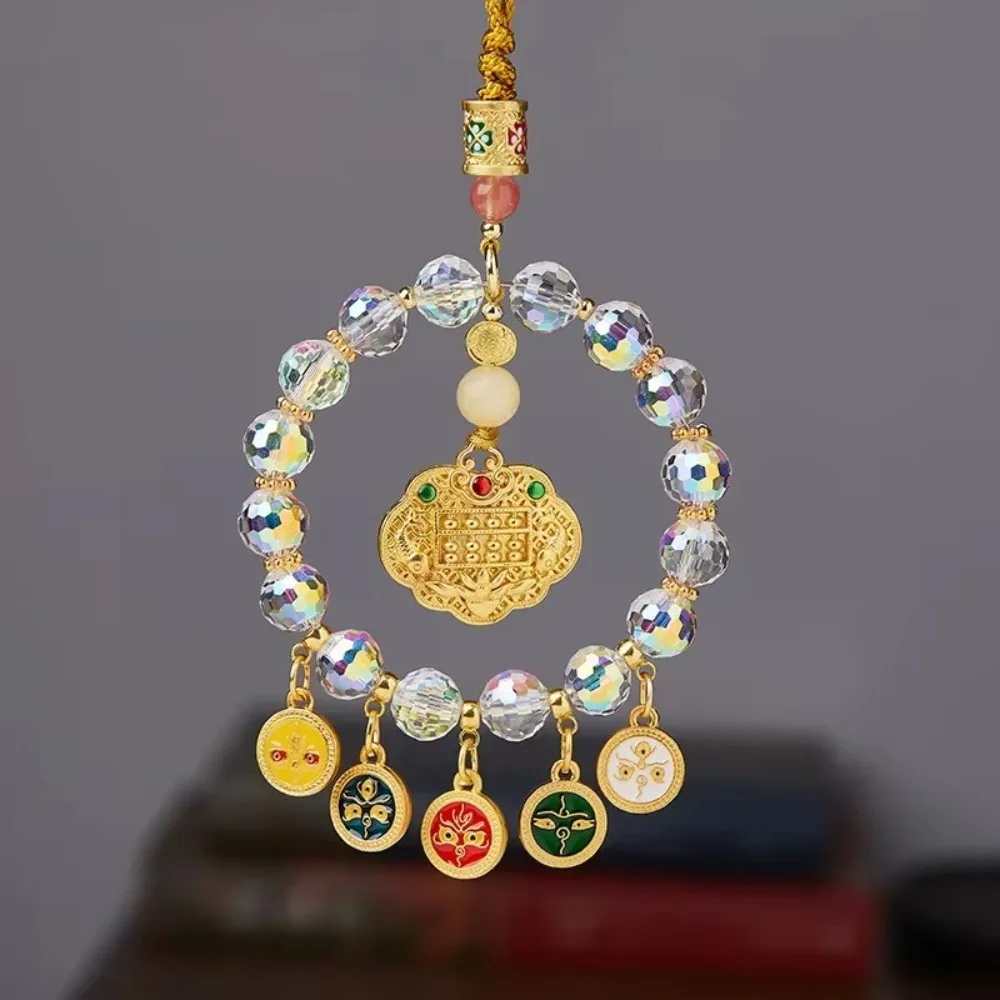 Gold Foil Car Mirror Dangle Pendant Five Paths Wealth Goddess Lucky ...
