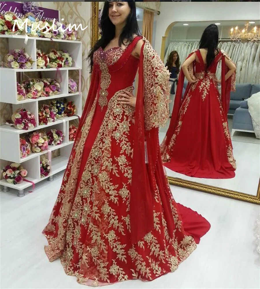 Red-Turkish-Evening-Dress-With-Gold-Lace-Traditional-Dubai-Arabian-Prom ...