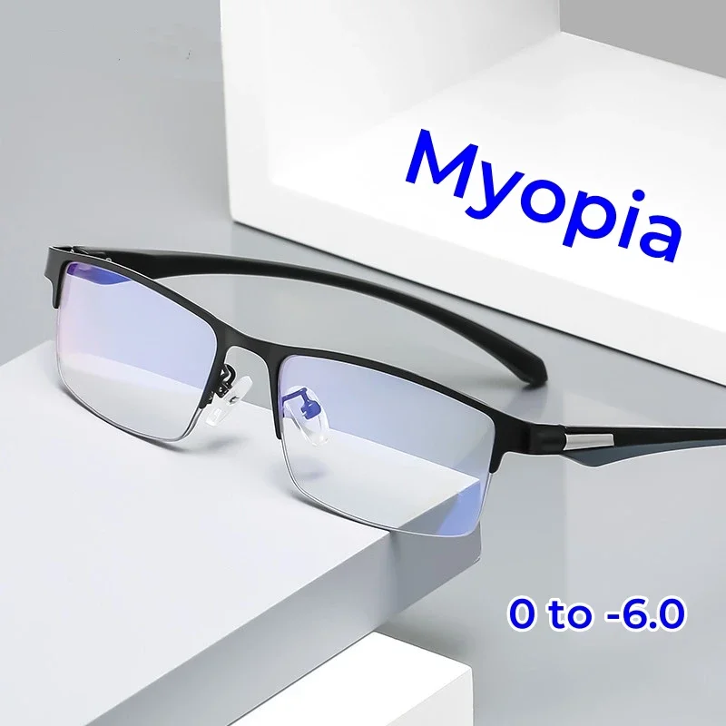 New-Male-Half-Frame-Business-Myopia-Glasses-Blue-Light-Blocking-Eye ...