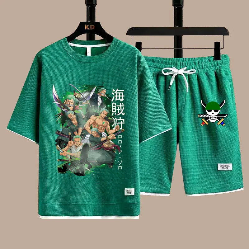 One Piece Zoro Men Summer T-shrit Shorts Sets 2024 New Fashion Male ...
