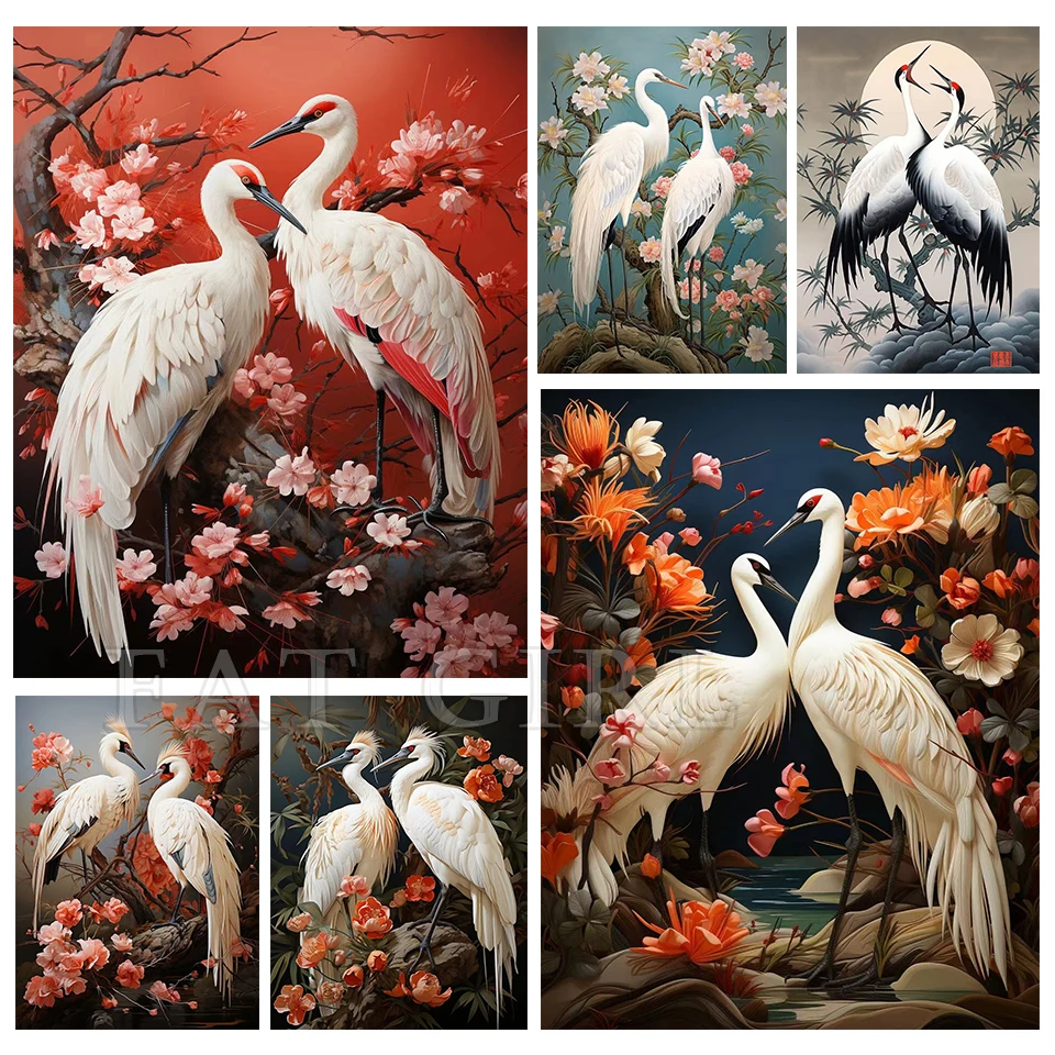 2023 New 5D Diamond Painting Red-Crowned Crane Scenery Full Round ...